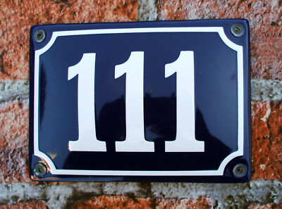 HOUSE NUMBER 111 FRENCH ENAMEL SIGN. WHITE No.111 ON A BLUE BACKGROUND ...