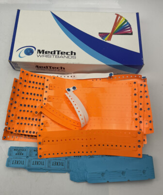 327 Medtech Adjustable Neon Orange Wristbands + 428 Numbered Blue ...