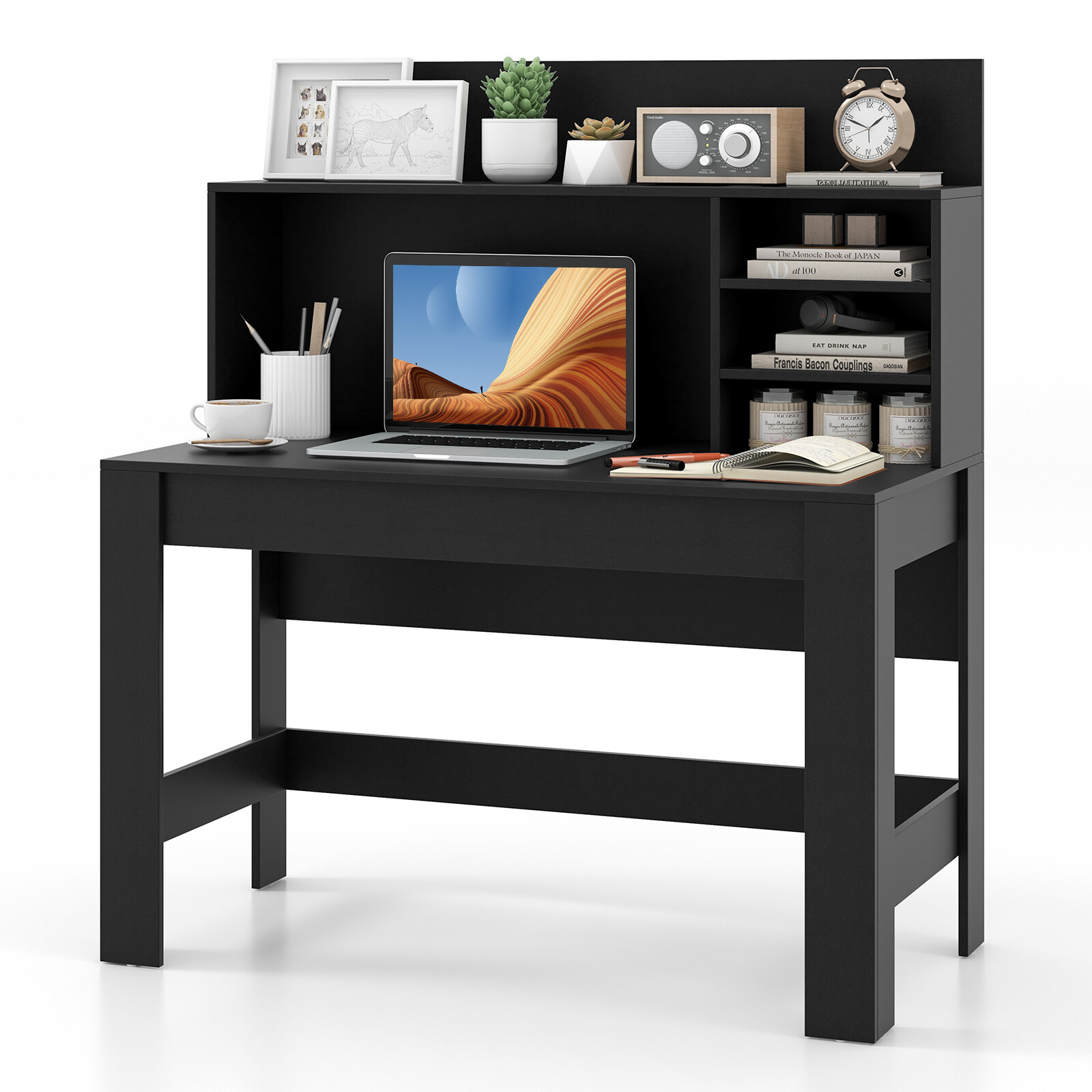 Modern Computer Desk with Hutch Anti-Toppling Device Cable Management ...