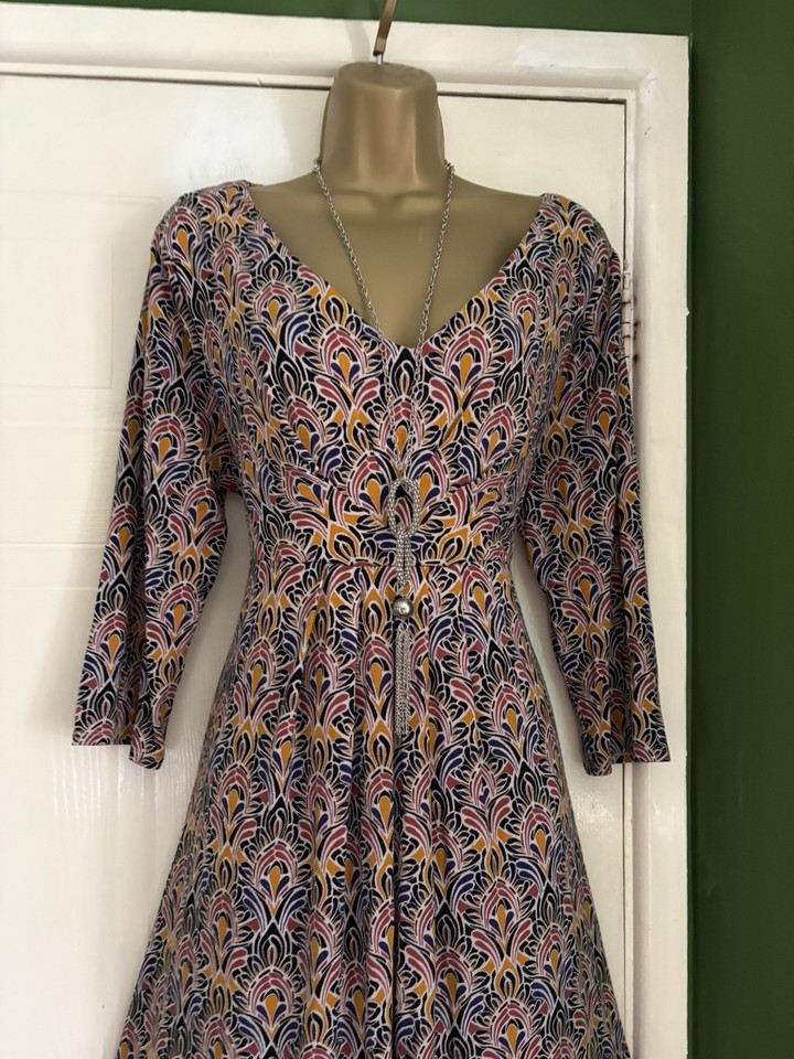 EXQUISITE MONSOON BOHO JERSEY TEA GYPSY MIDI OCCASION DRESS SIZE 16 ...