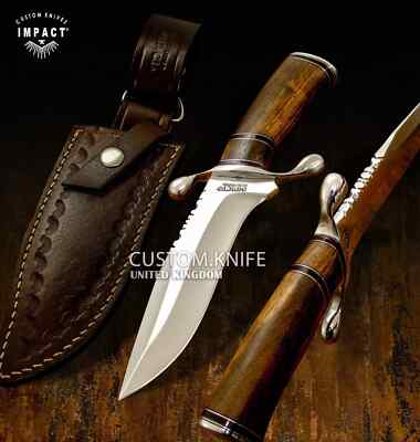 IMPACT CUTLERY HANDMADE CUSTOM HUNTING BOWIE KNIFE BURL WOOD HANDLE ...