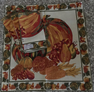 April Cornell Dinner Napkins Autumn Harvest Bounty 100% Cotton India ...