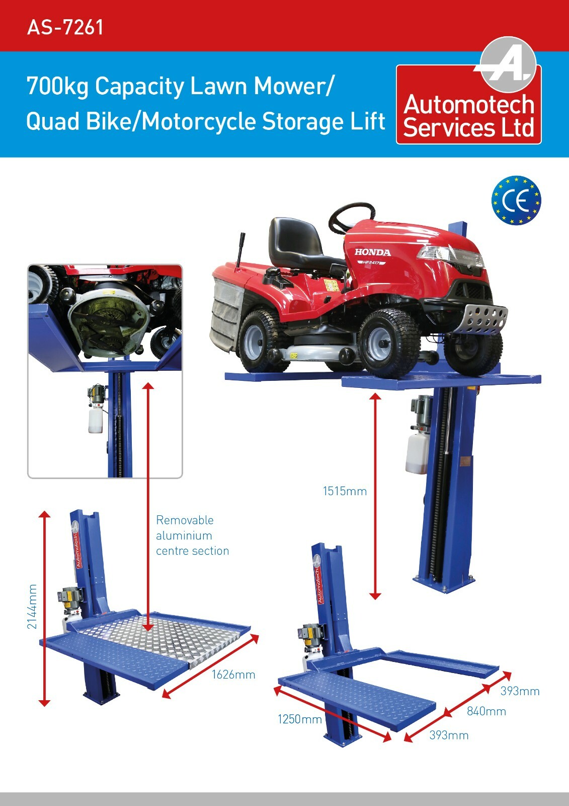 SINGLE POST VEHICLE LIFT ATV LAWN MOWER / QUAD BIKE / MOTORCYCLE ...