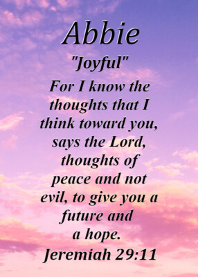 Abbie "Joyful" Keepsake Name Meaning Card with Bible Verse | eBay