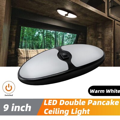 12V 9" Black Shell RV Interior LED Double Pancake Ceiling Light With ...