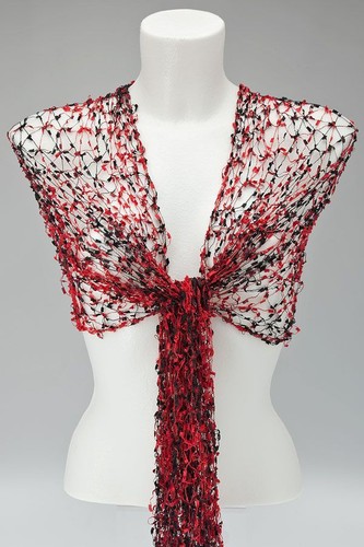 RED & BLACK NET SCARF / SHAWL / WRAP cobweb mesh wedding fair trade ...