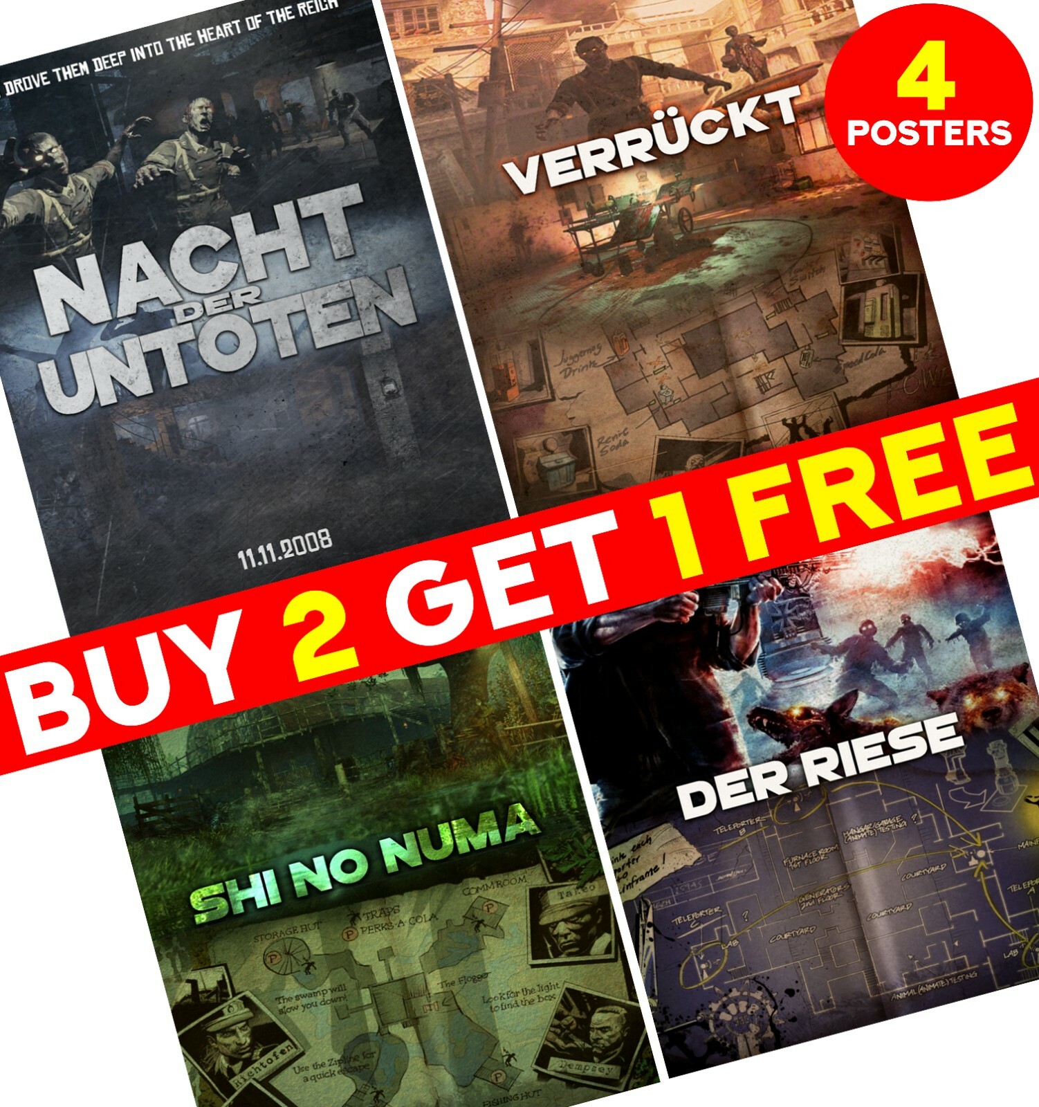 Call of Duty World At War Custom Zombies Poster Art Print Wall Room ...