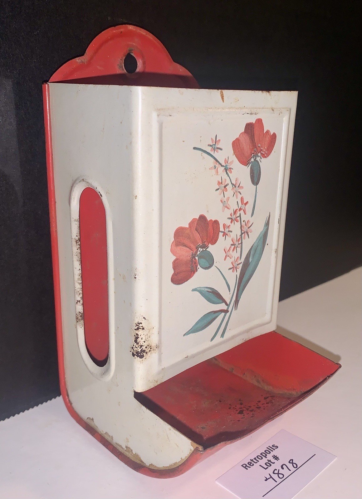 Red Tin Match Box Wall Mount Holder 6” Floral Litho Vintage | eBay