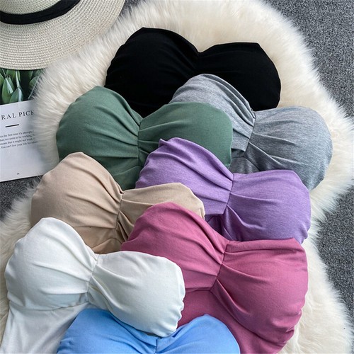 Summer Solid Ruffle Camisole Women Sexy Sleeveless Strapless Chest Pad ...