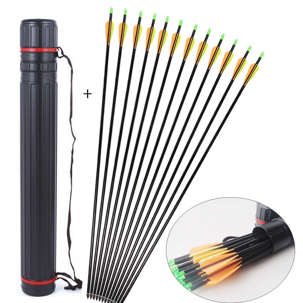 Archery 32" Fiberglass Arrows +Telescopic Arrow Quiver for Bow Hunting ...