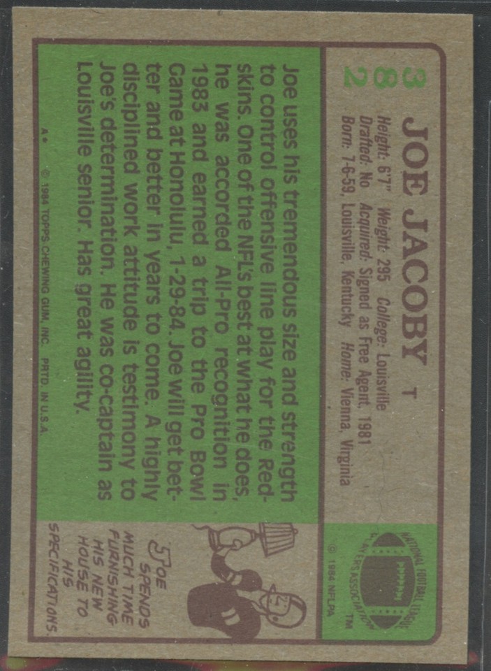 1984 Topps #382 Joe Jacoby Washington Redskins | eBay