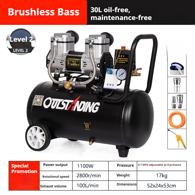 Small Air Compressor 6L Oil-free Silent High Pressure Industrial Air ...