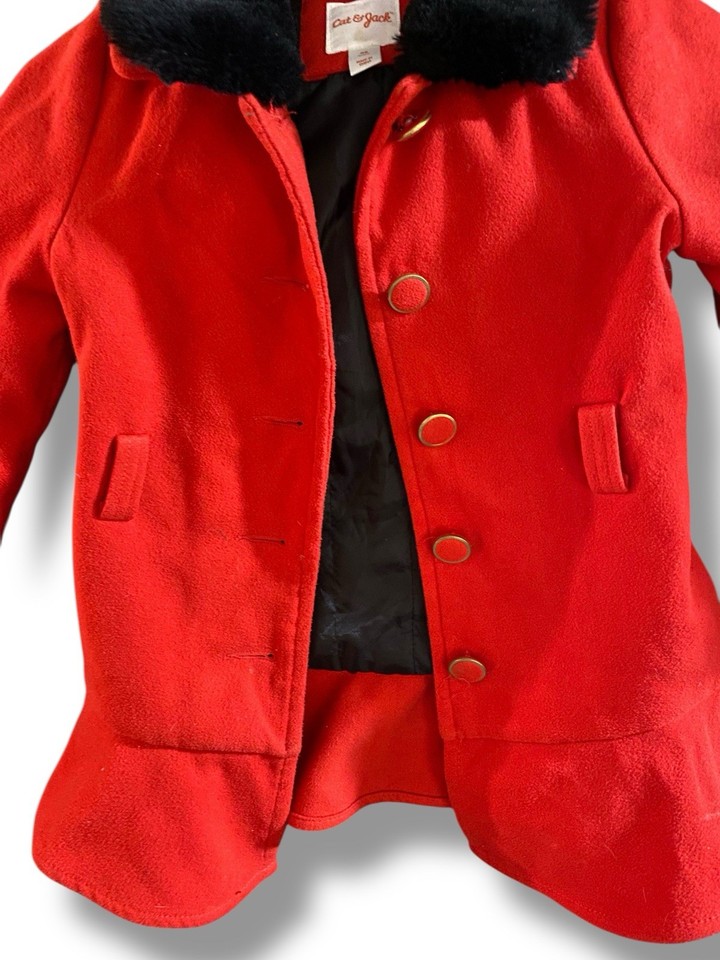Cat and Jack Red Jacket Pea Coat Girls with Faux Fur Lined Hood Size XS ...