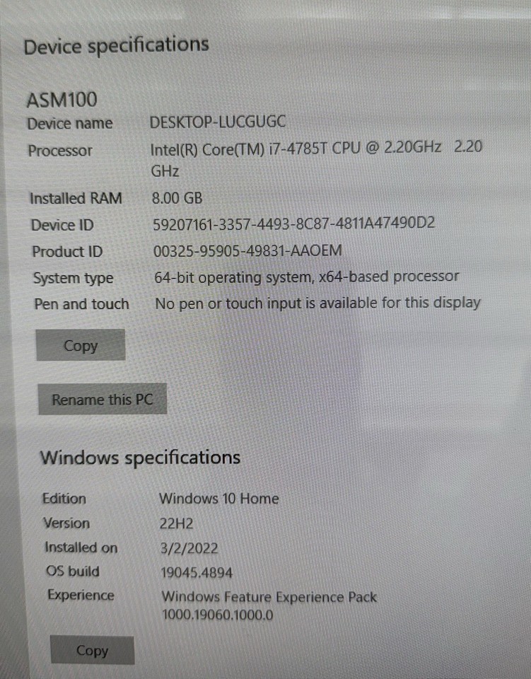 Alienware ASM100 PC - Intel Core i7-4785T CPU @ 2.20GHz - 8GB RAM ...