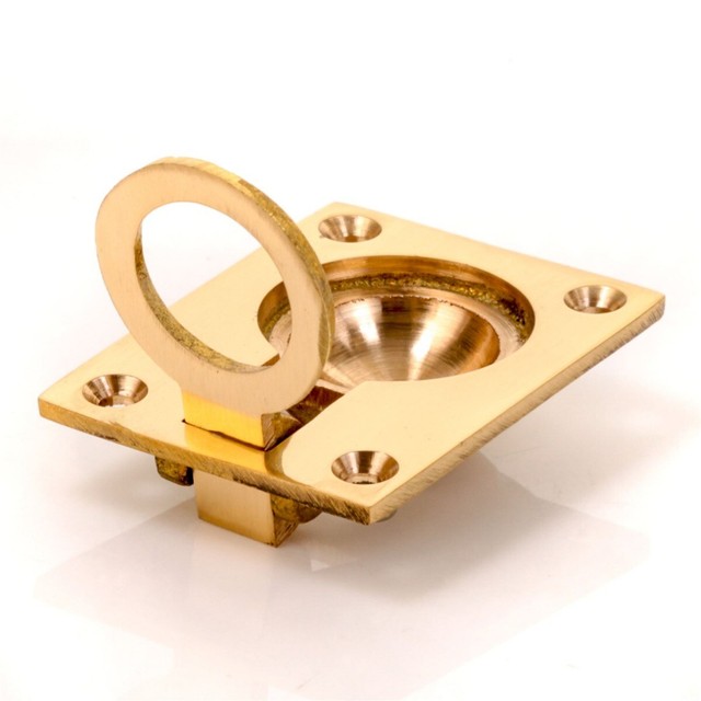 1 X Square Ring Pull Handles Flush Fit Polished Brass Recessed Inset ...