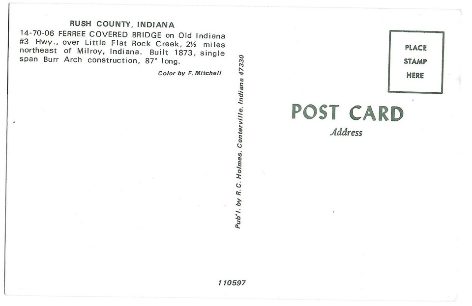 Postcard IN Milroy Indiana, Rush County, Ferree Covered Bridge — C29 | eBay