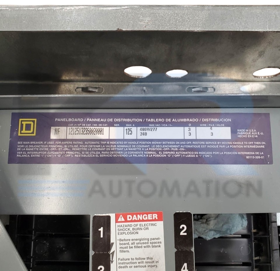 Square D NF Panelboard 125A 18 Spaces 3Ph 4W 480V W/Type 1 Enclosure ...