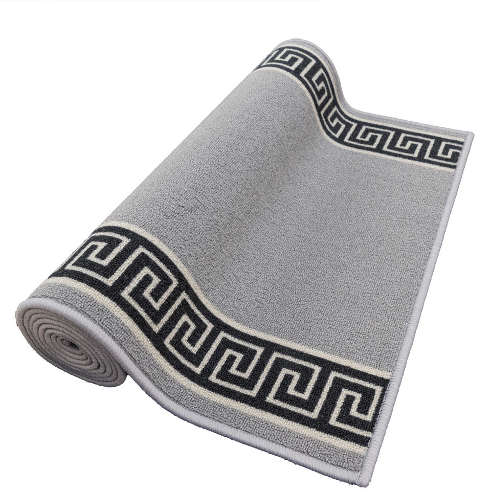 Custom Size Anti Slip Low Profile Loop Pile Meander Gray Design Runner ...