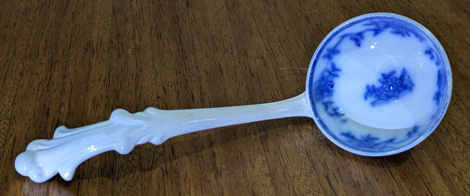 Large Victorian Flow Blue Ceramic Pottery Transfer Ladle Spoon 19th ...