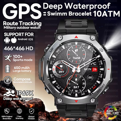 10ATM Waterproof Smartwatch with AMOLED Display Heart Rate Monitor ...