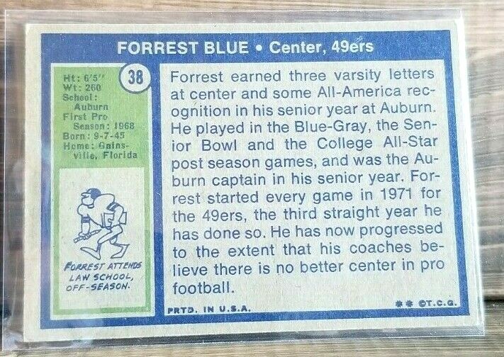 Forrest Blue - 1972 Topps #38 - San Francisco 49ers | eBay