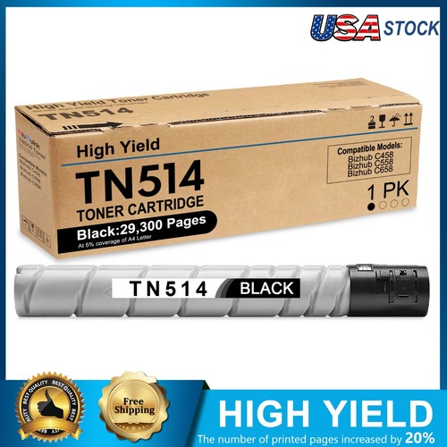 TN514 Black Toner, 29,300 Pages for Konica Bizhub C558 Bizhub C458 ...