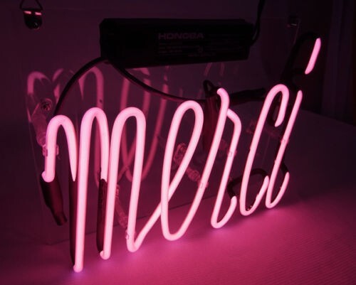 20"x16" Merci Pink Acrylic Neon Sign Light Lamp Display Real Glass Room ...