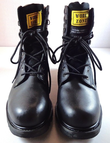 Work Zone Boots Steel Toe Black Lace Up Goodyear Welt Construction Mens ...