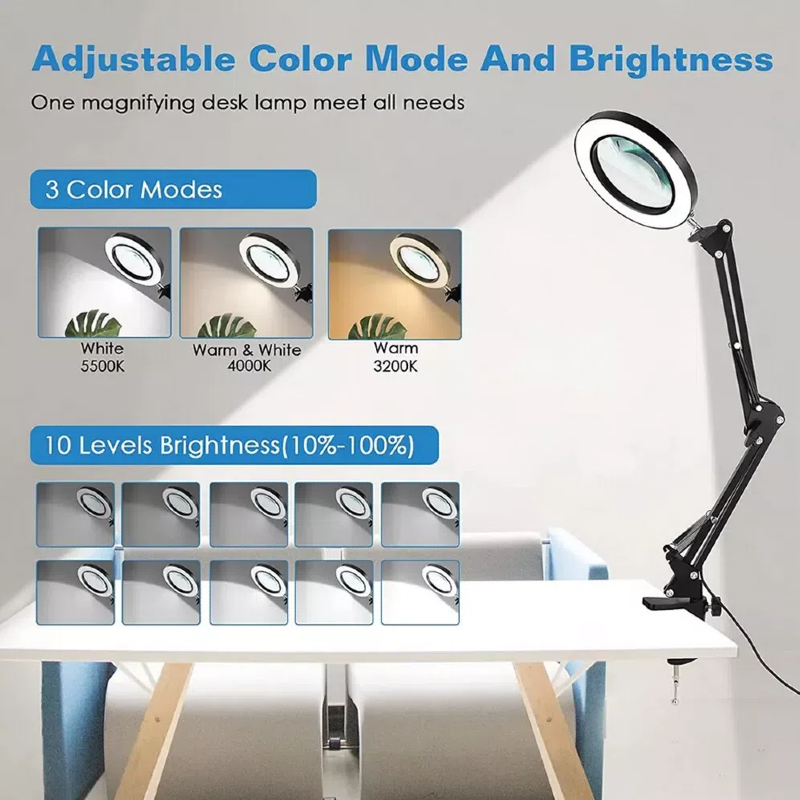 10X Magnifying Glass Desk Light Magnifier LED Lamp Reading Lamp With ...