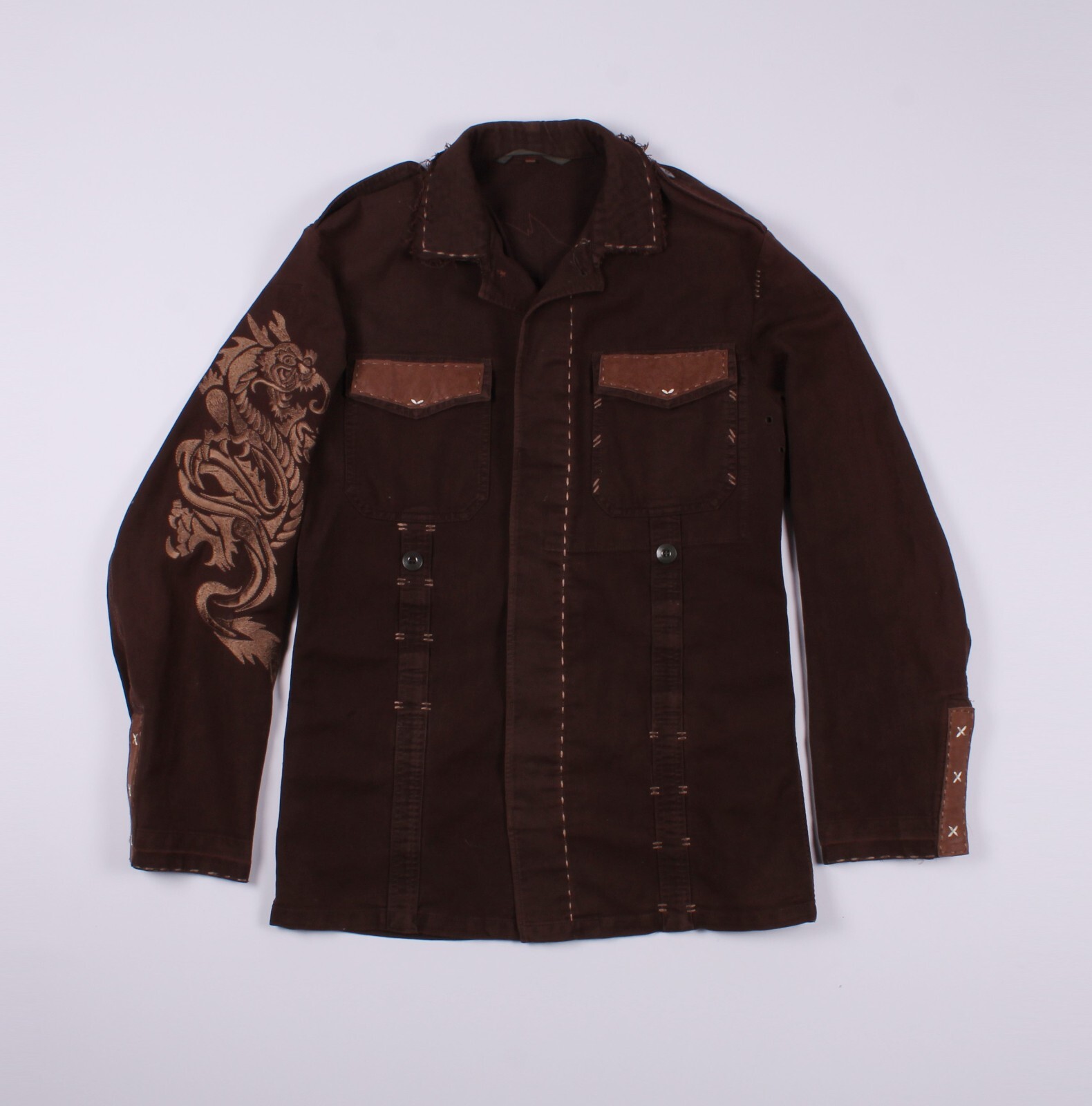 Men's Jaded By Knight Dragon Embroidered Overshirt Brown Jacket Size M ...