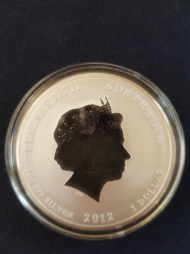 1oz 2012 Perth Mint Lunar Dragon (Blue)Coloured Silver Coin .999 in ...