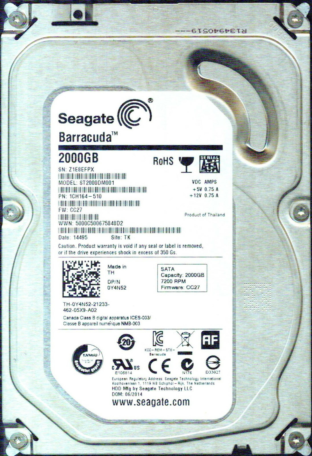 ST2000DM001, 1CH164-510, CC27, TK, Z1E8 SEAGATE SATA 2TB | eBay