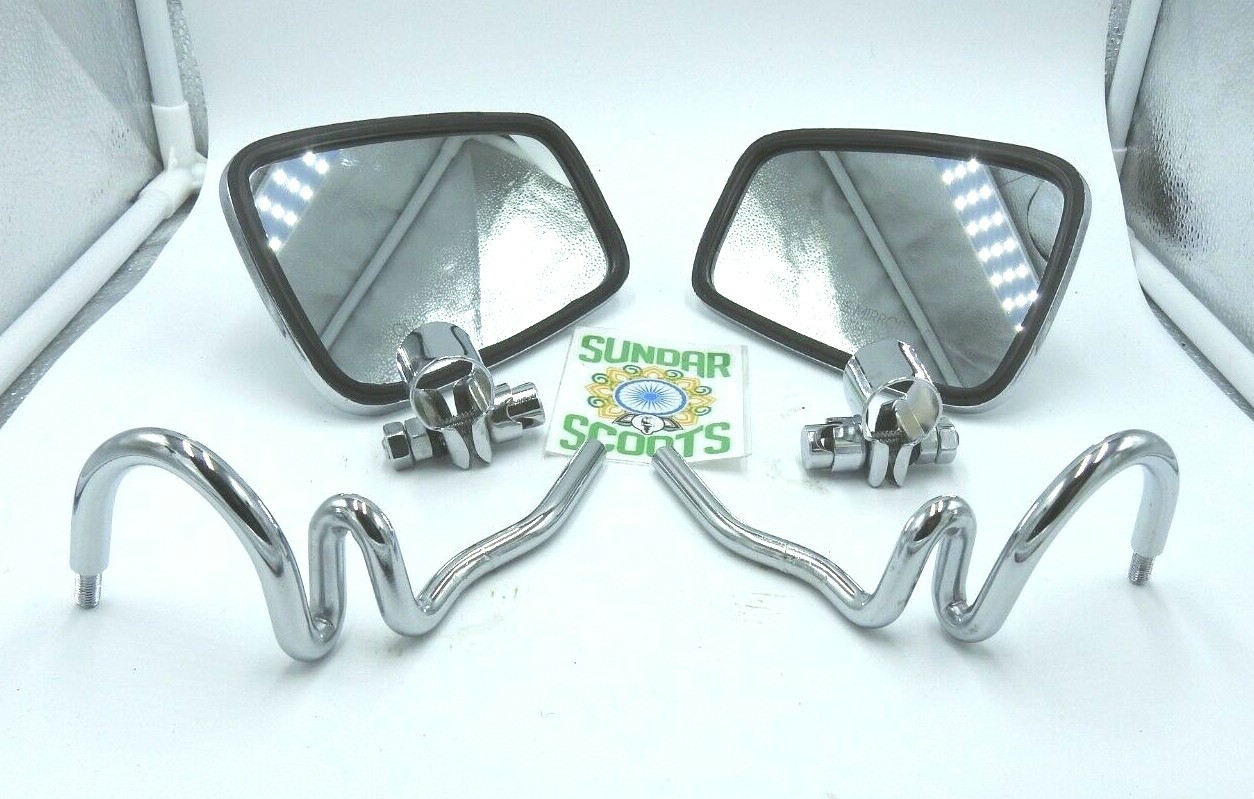 LAMBRETTA,VESPA, MOTORBIKES 2 RECTANGULAR SHAPED MIRRORS WITH STEMS ...
