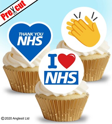 PRE-CUT LOVE NHS EDIBLE WAFER PAPER CUP CAKE TOPPERS DOCTOR NURSE ...