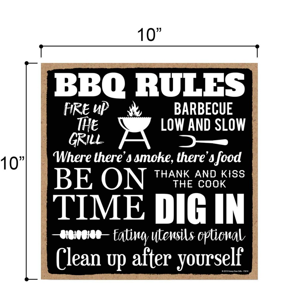 BBQ Rules 10"x10" Hanging Wall Decor Kitchen Barbecue Accessories 75814 ...