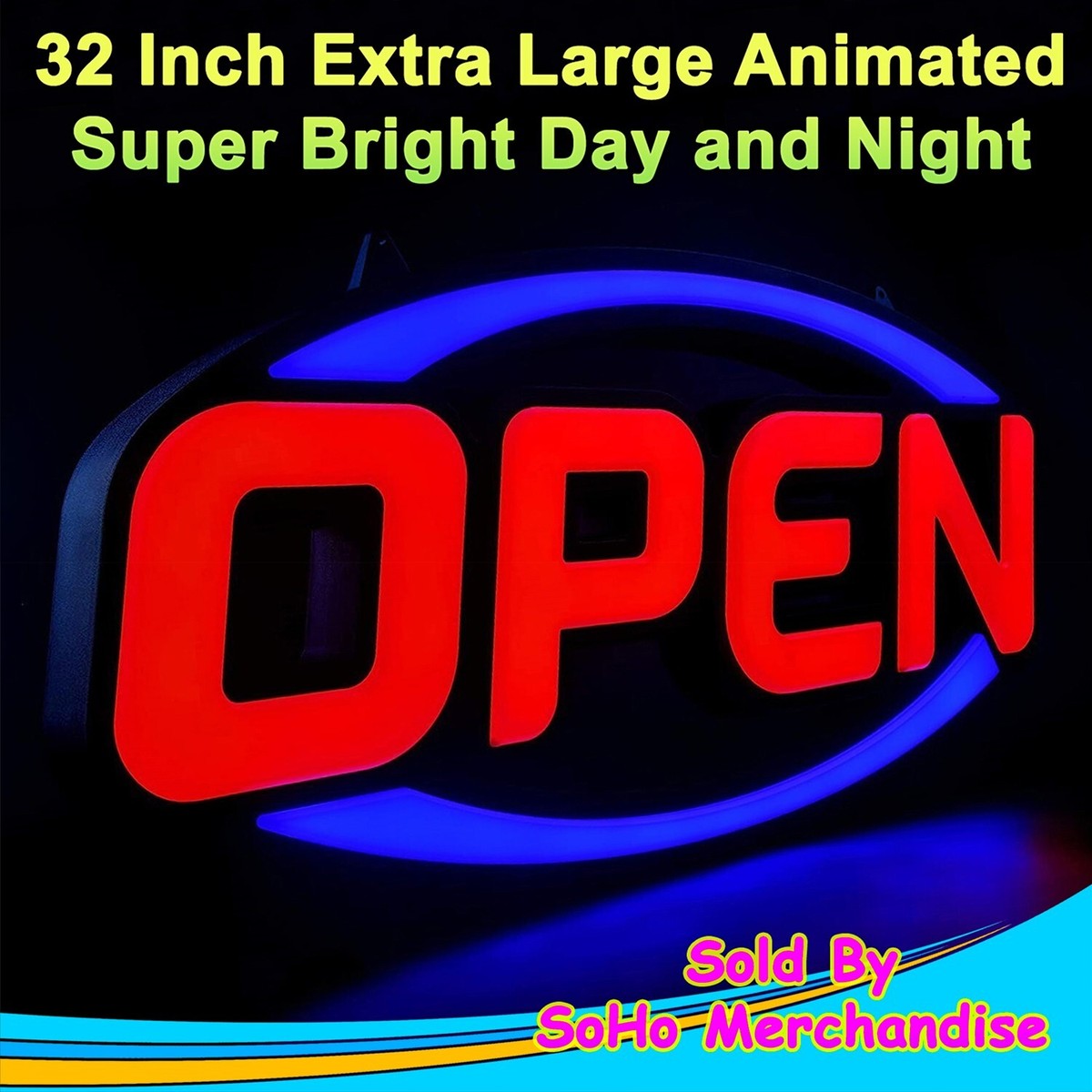 Animated LED Signage Large 32x16 Inch LED Neon Open Sign – Remote ...
