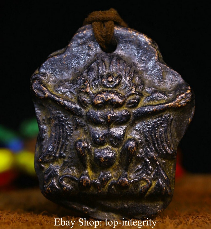 2.1" Old Tibet Bronze Redpoll Winged Garuda Bird Eagle Buddha Amulet ...