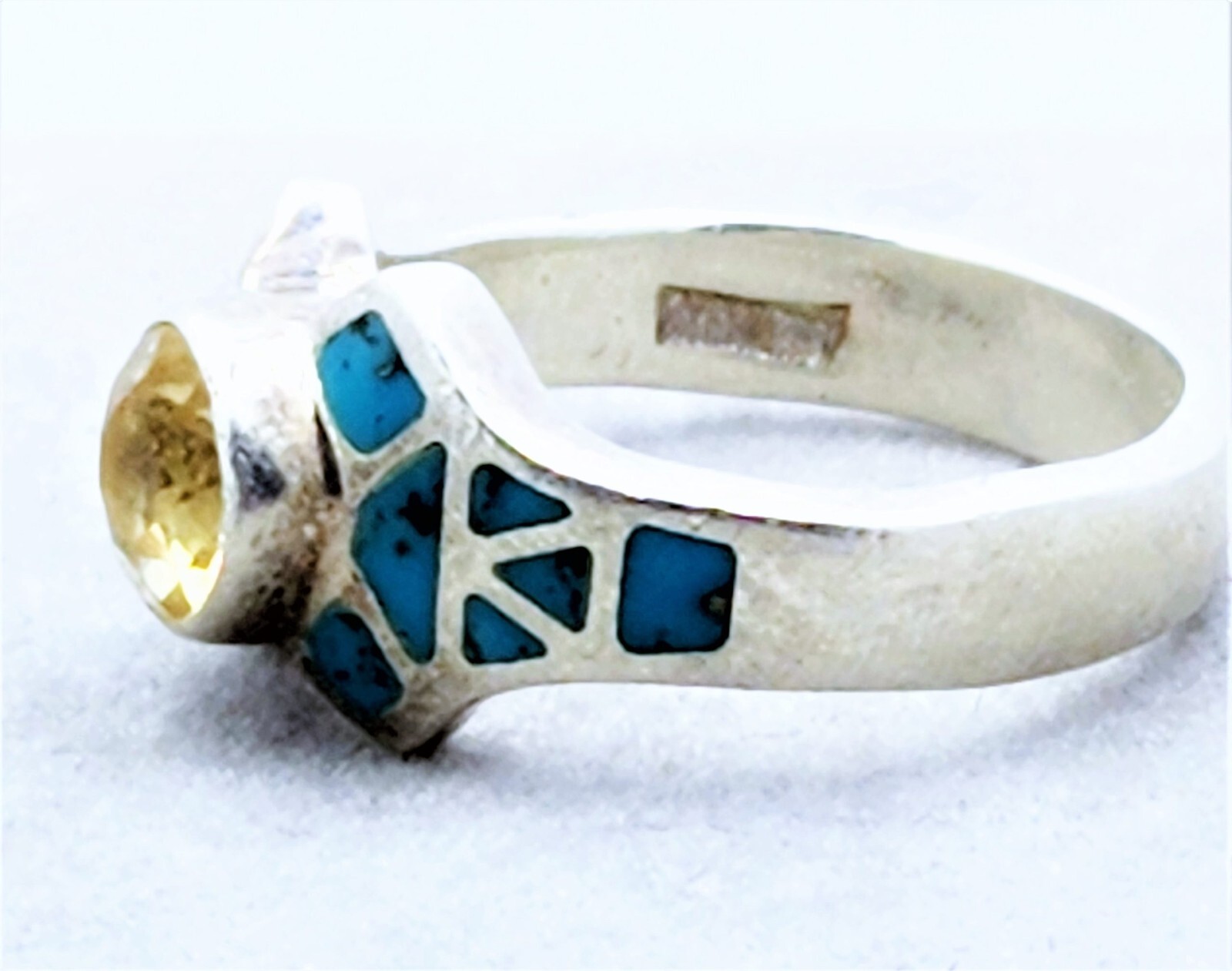 Vintage David Freeland Jr Yellow Beryl and Turquoise Inlay Sterling ...
