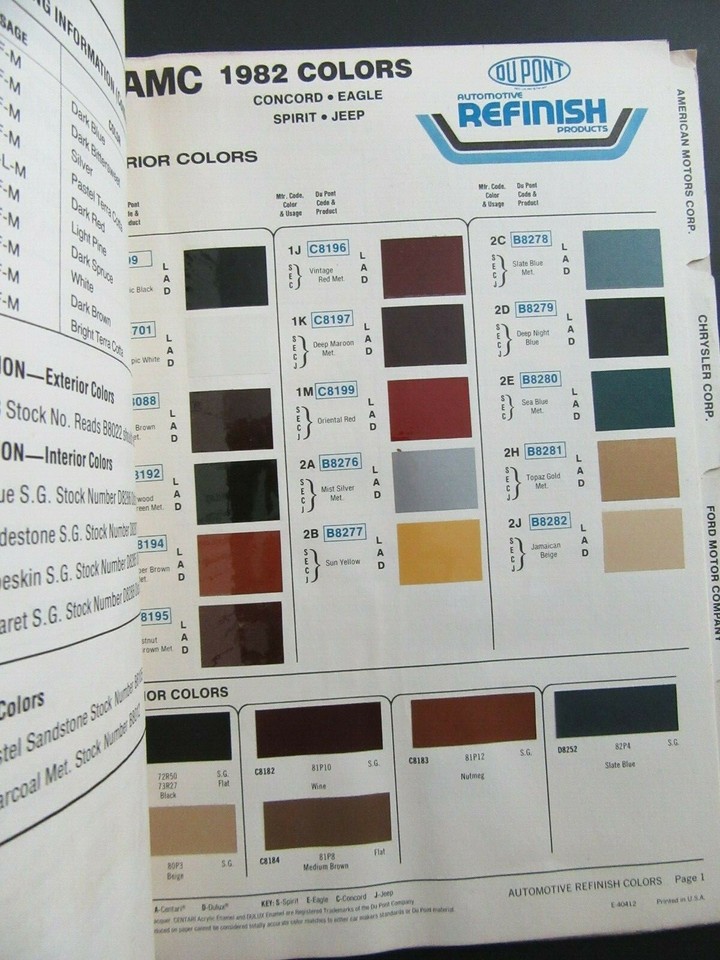 Vintage 1982 DUPONT Automotive Refinish Color Information Paint Scheme ...
