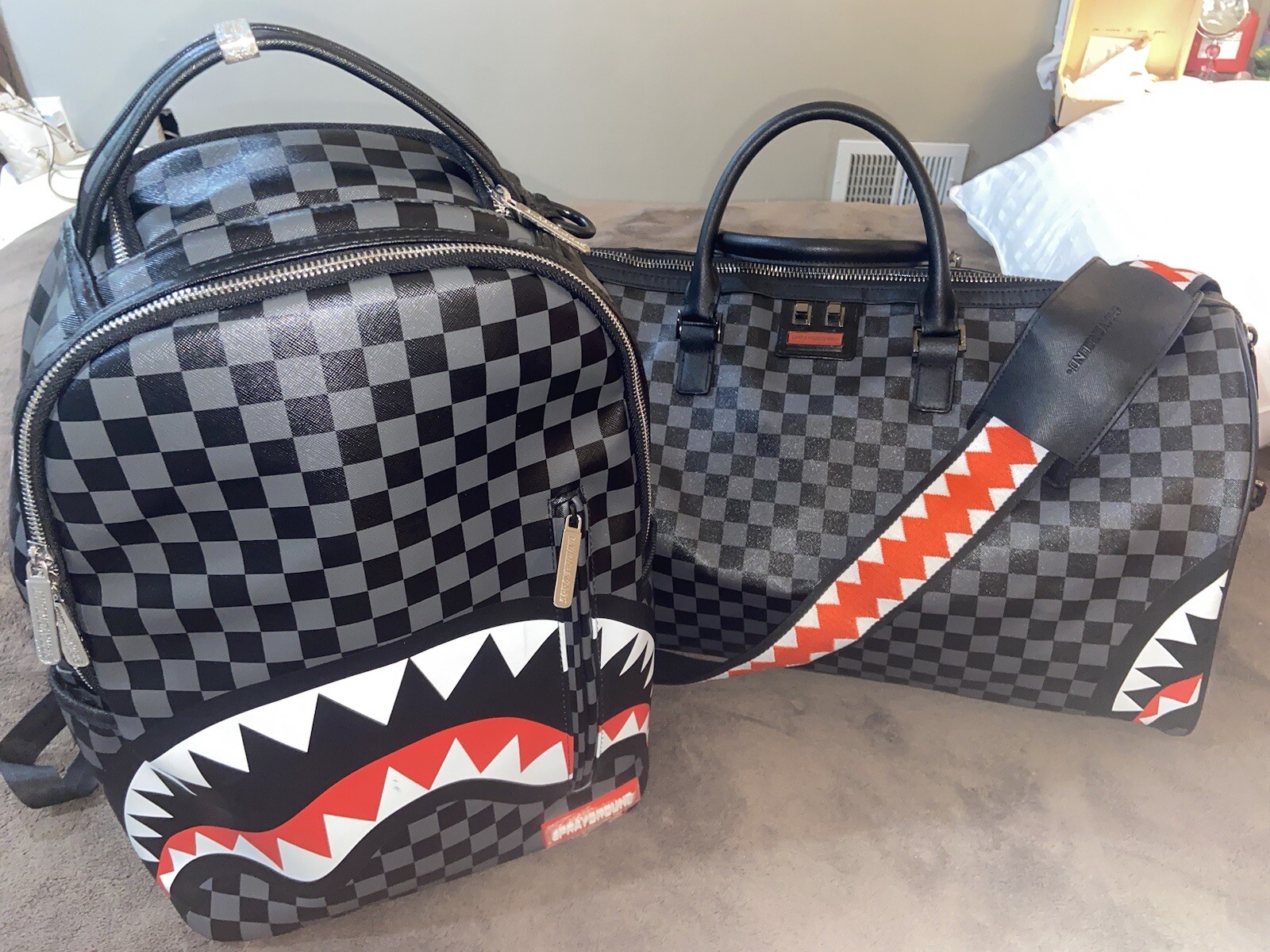 SPRAYGROUND BACKPACK AND SHARK DUFFLEBAG MONOGRAM Bl… - Gem