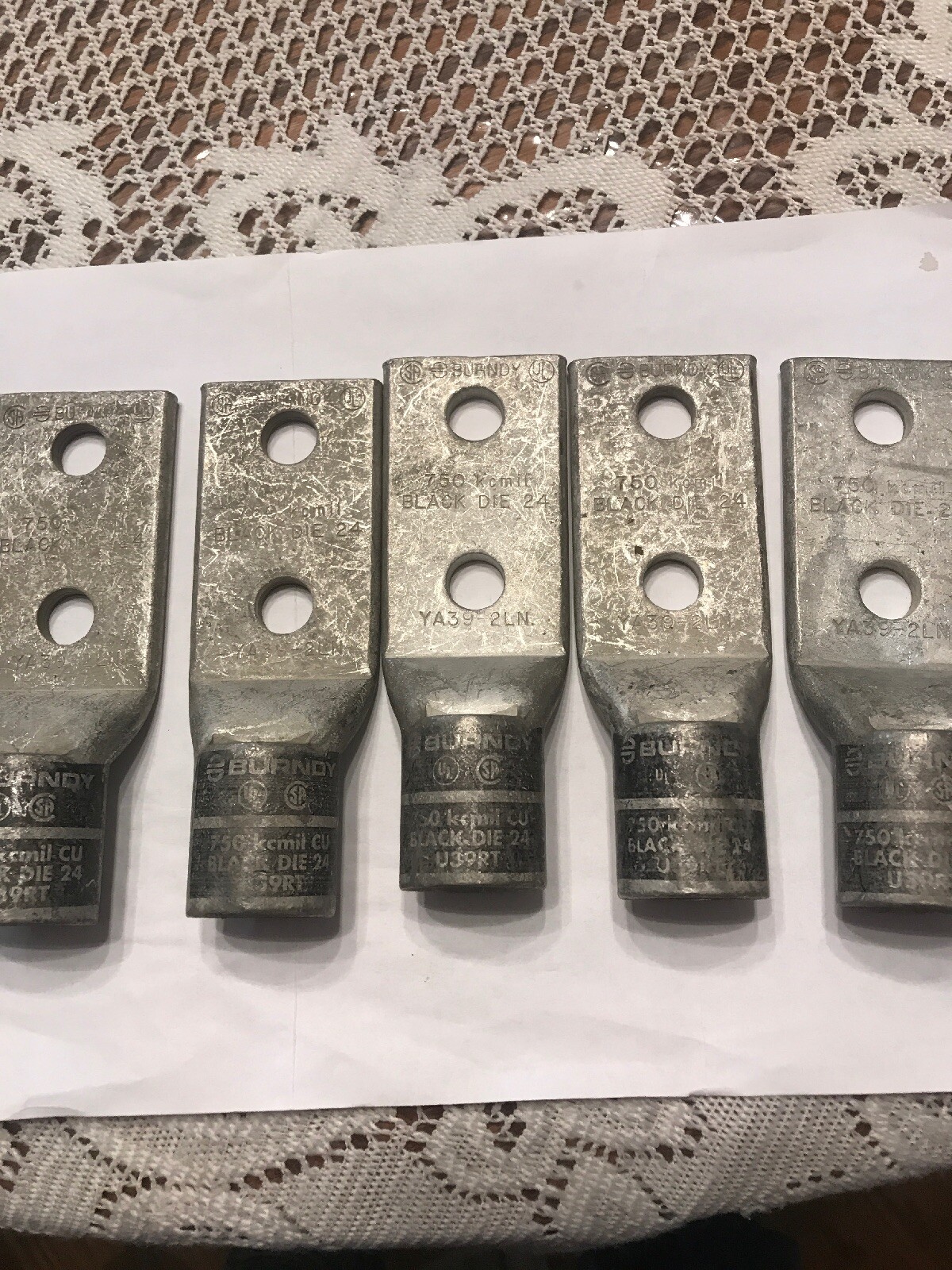 5) Burndy Hylug YA39-2LN Copper 2-Hole Compression Lugs 750 kcmil for 1 ...