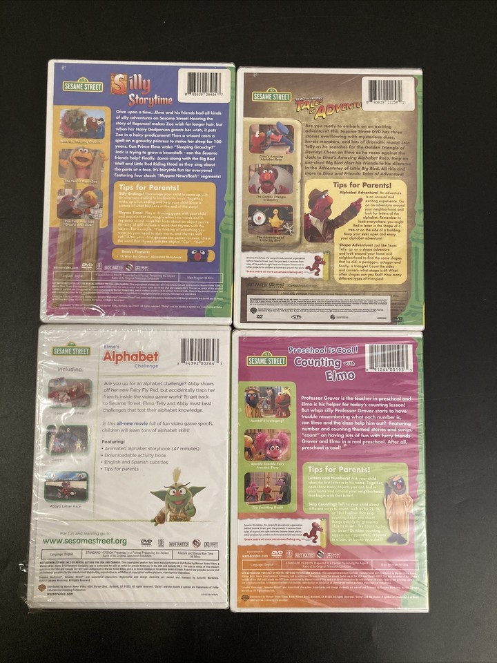 Lot of 4 Sesame Street DVD Elmo Alphabet Counting Silly Storytime Tales ...