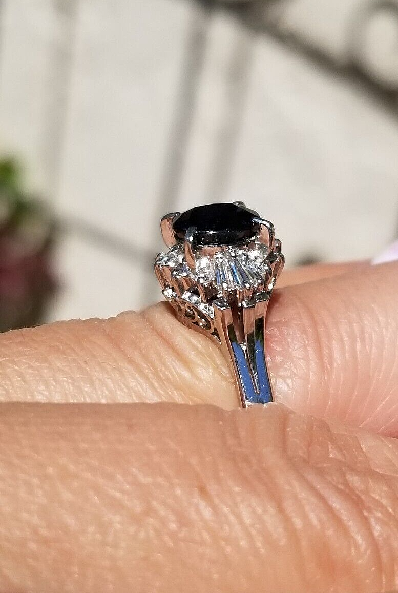 2.07TCW Beautiful Blue Sapphire Baguette Round Diamond platinum ring | eBay
