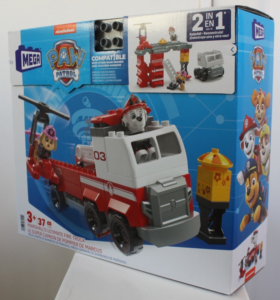 Mattel Nickelodeon Mega Paw Patrol Marshalls Ultimate Fire Truck 37 PCS ...