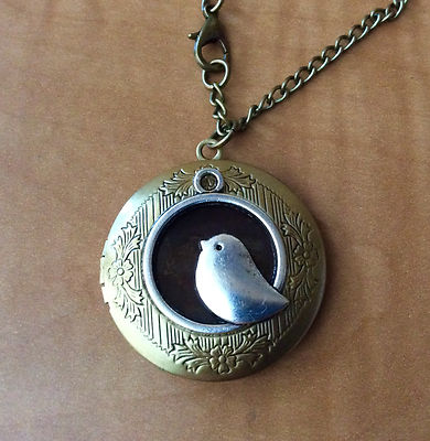 Bronze Bird Locket Pendant Necklace Photo Love | eBay