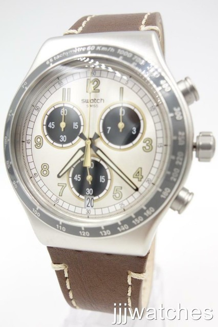 Swatch Watch Mens Irony Chrono 43 mm Rhum YVS455 Steel Leather Vintage ...