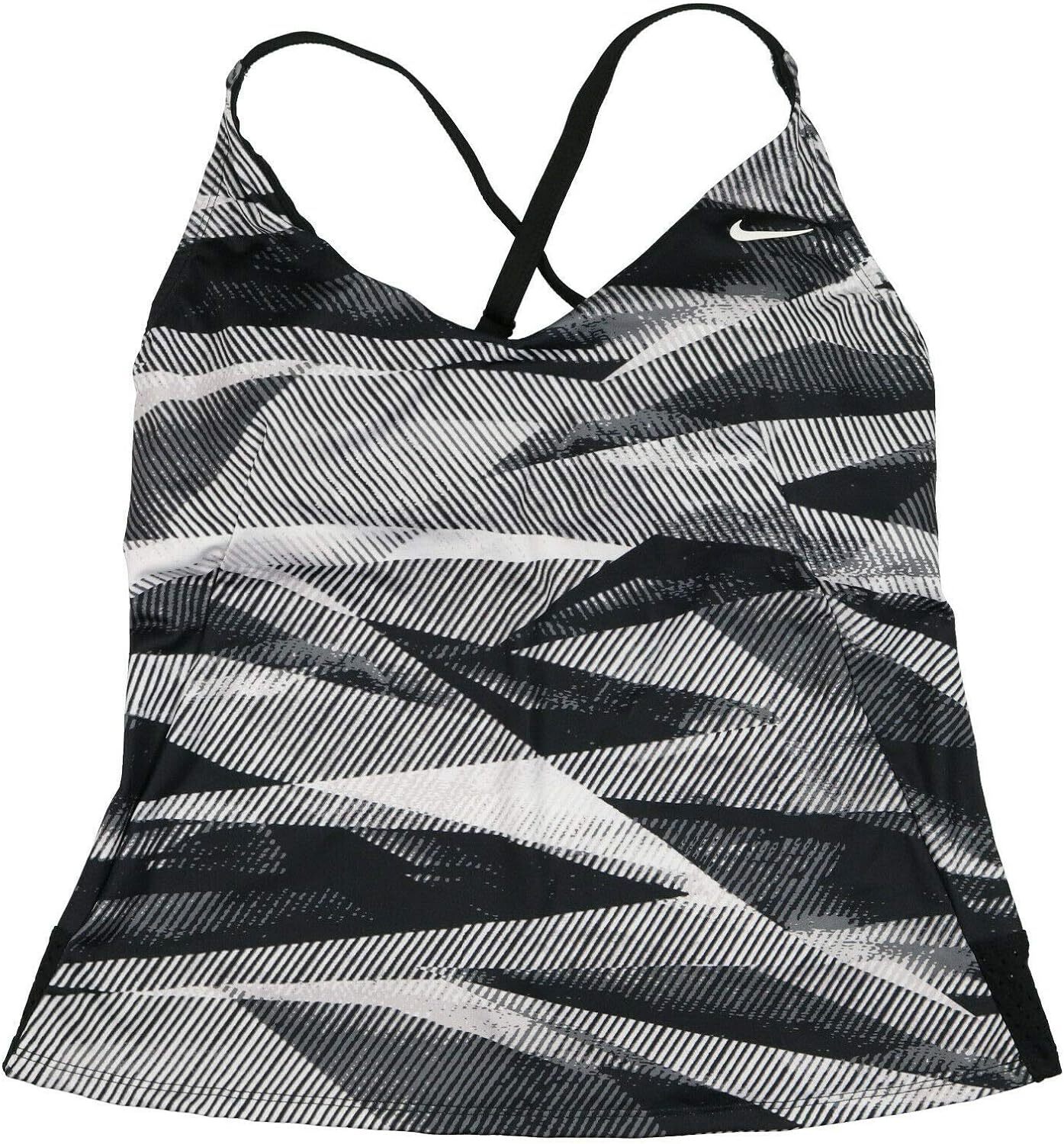 Nike Women's Line Up Printed Cross Back Tankini Top Size XS Black White ...