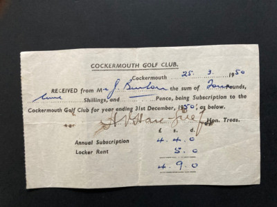 1950 Cockermouth Golf Club receipt slip | eBay UK