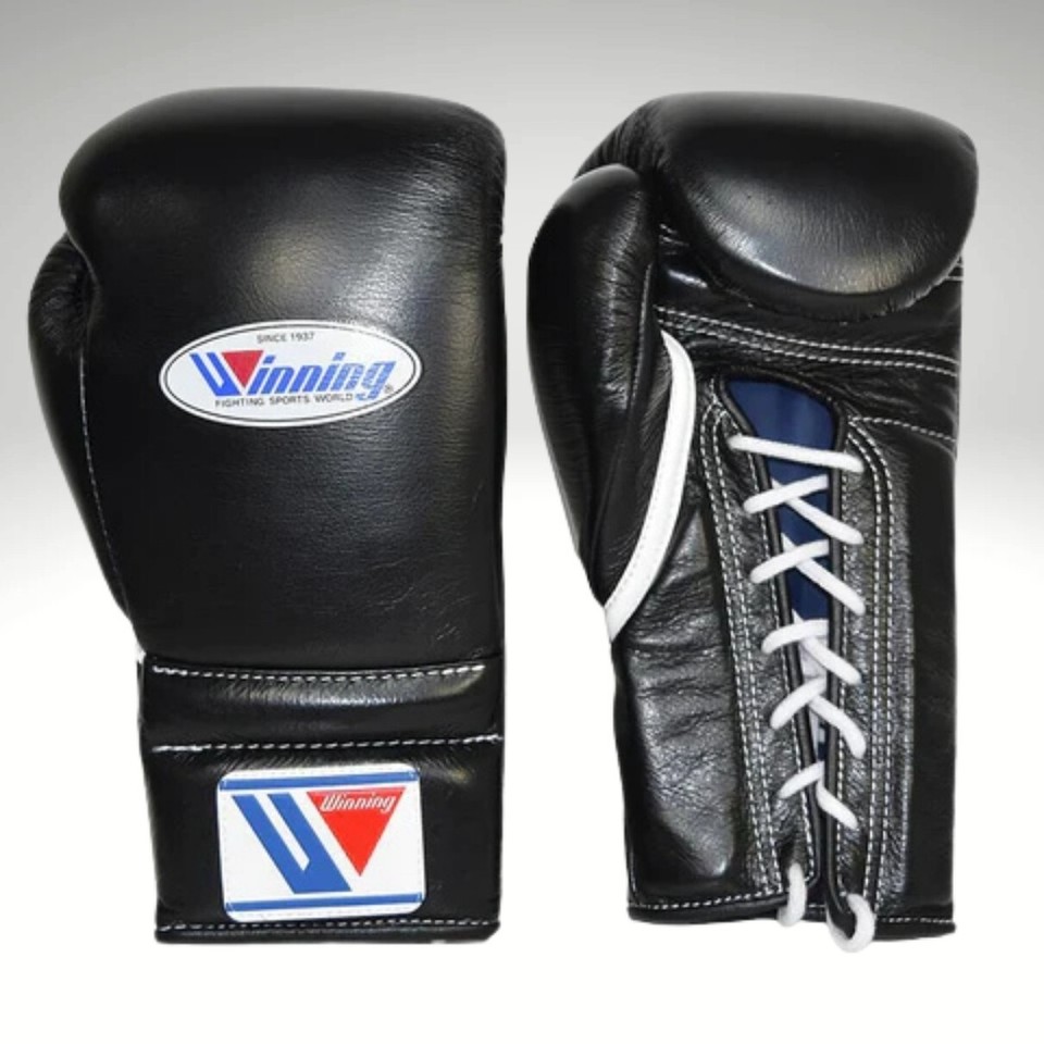Black Winning Boxing Gloves – 8oz to 16oz Lace-Up Training & Sparring ...