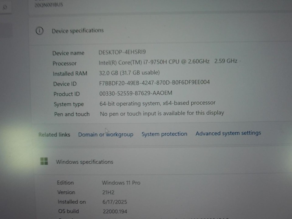 Lenovo ThinkPad P53 15.6" Core i7-9750H 2.6GHz 32GB 512GB SSD W11 ...